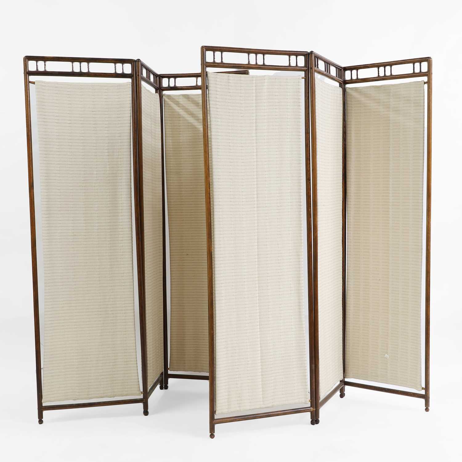 Lot 423 - A Chinese hardwood and linen screen