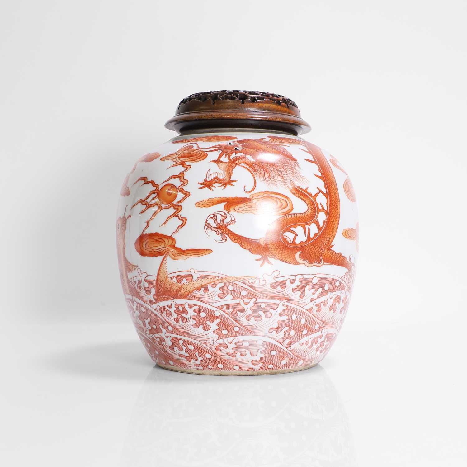 Lot 129 - A Chinese iron-red jar,