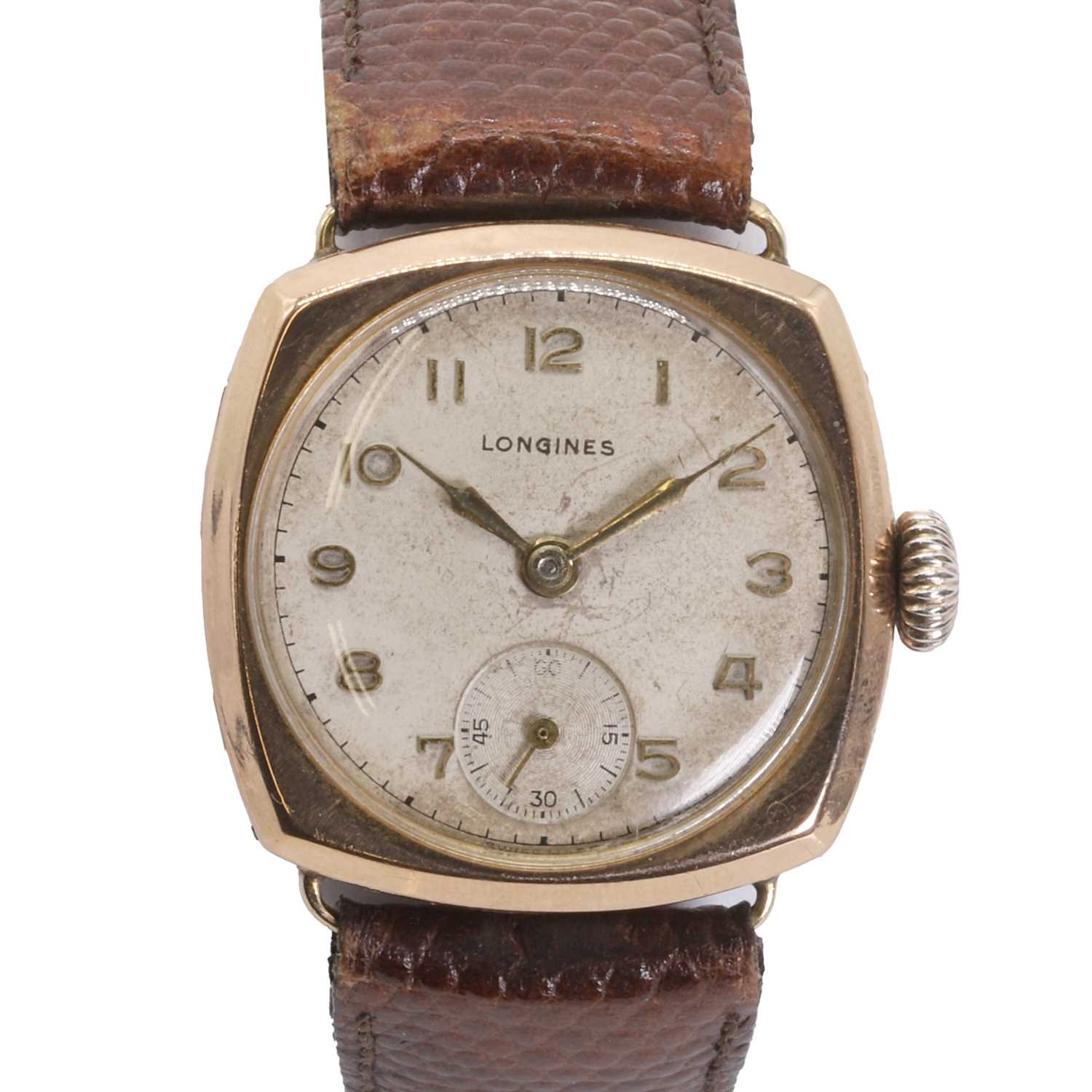 Lot 1454 - A 9ct gold Longines mechanical strap watch,