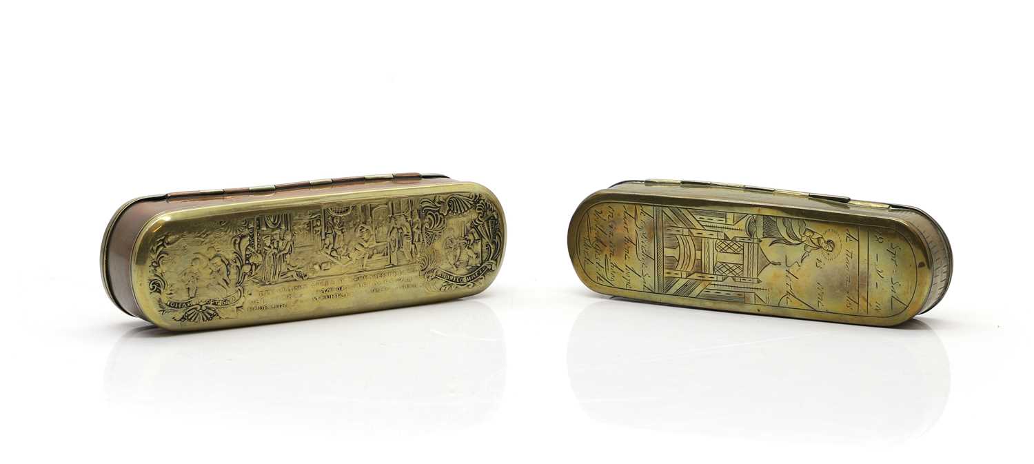 Lot 453 - Two Dutch brass and copper tobacco boxes,