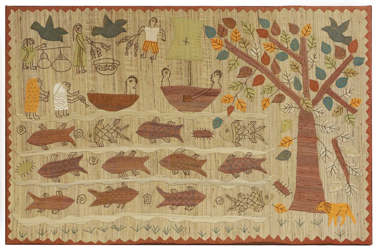 Lot 379 - A large appliquéd khatwa wall hanging,