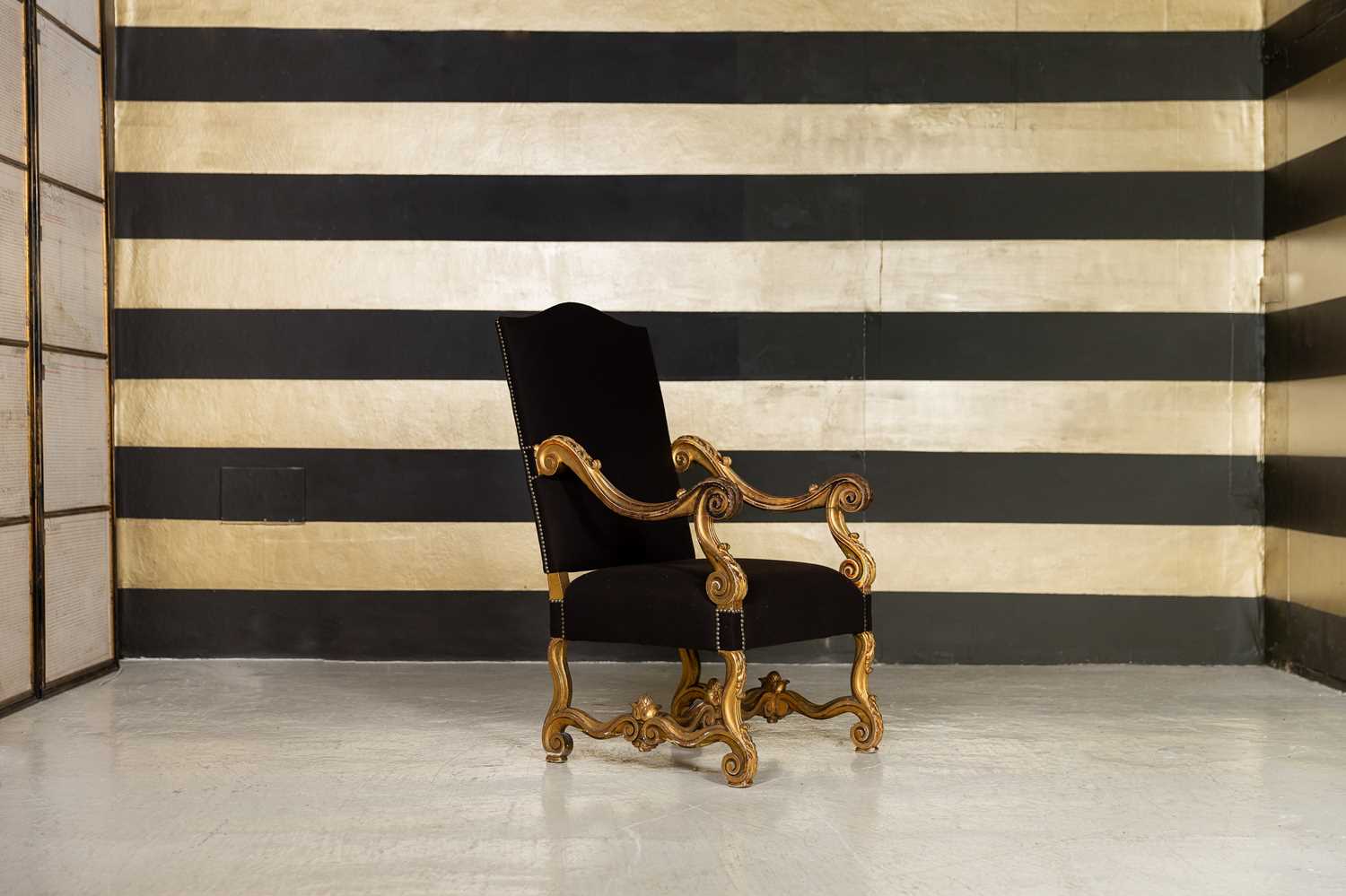 Lot 378 - A Louis XIII-style giltwood throne chair,