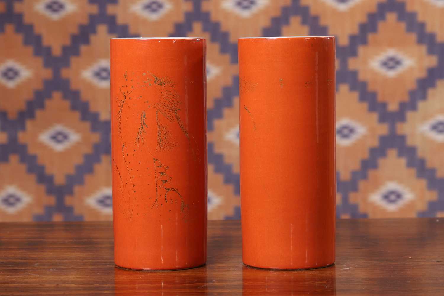 Lot 189 - A pair of cylindrical vases,