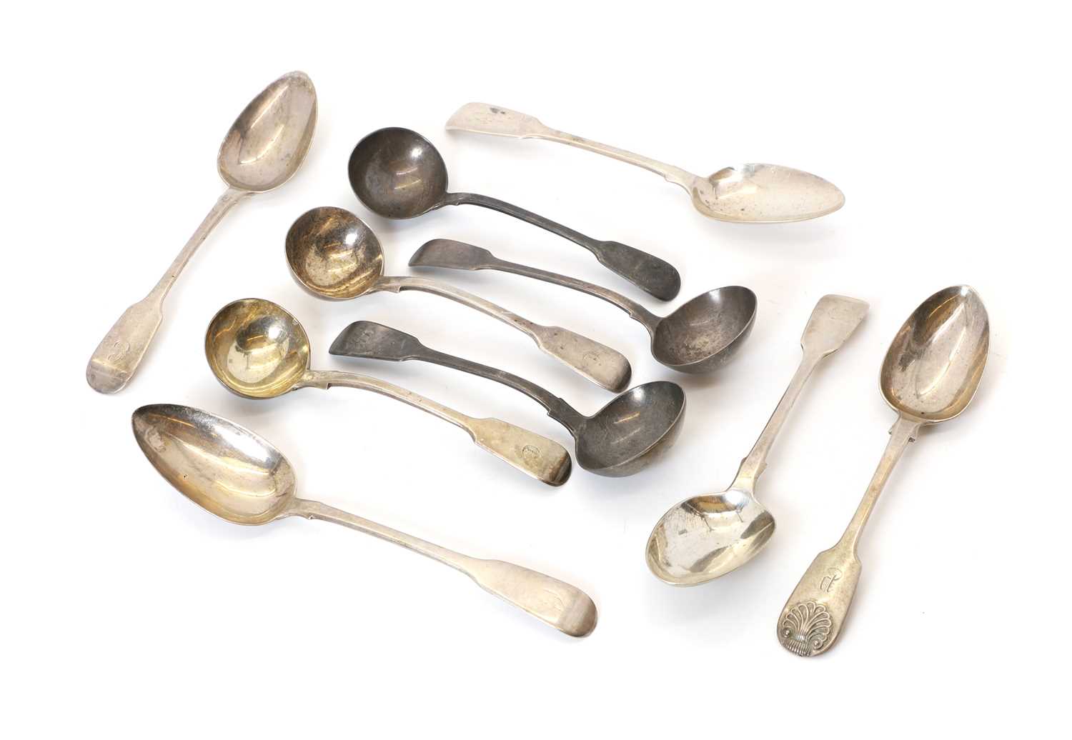 Lot 28 - A collection of silver fiddle pattern silver