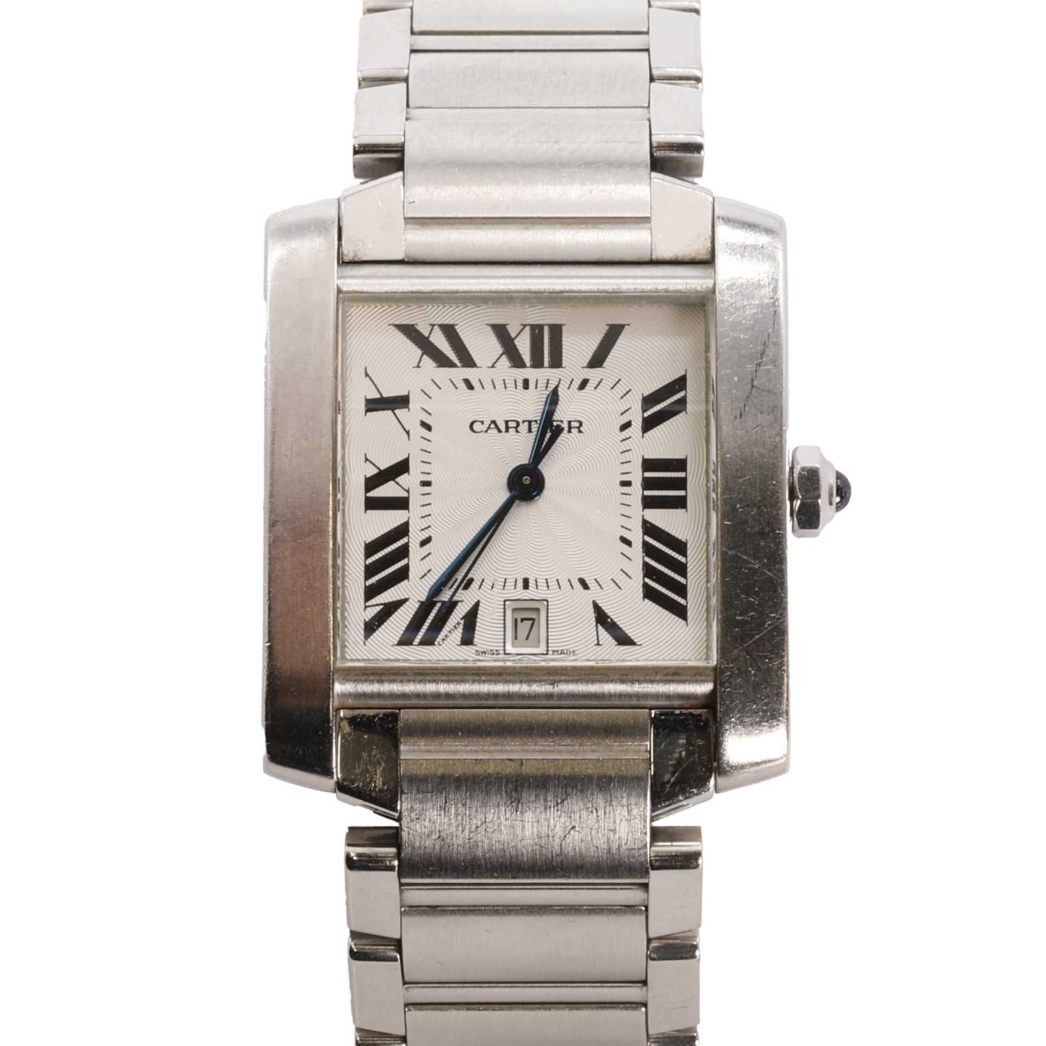 Lot 382 - A stainless steel Cartier Tank Française