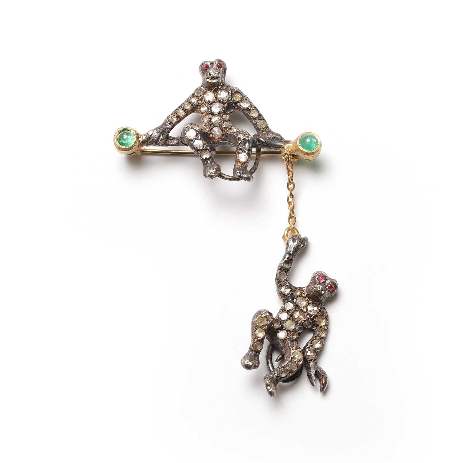 Lot 138 - An emerald, ruby and diamond monkey