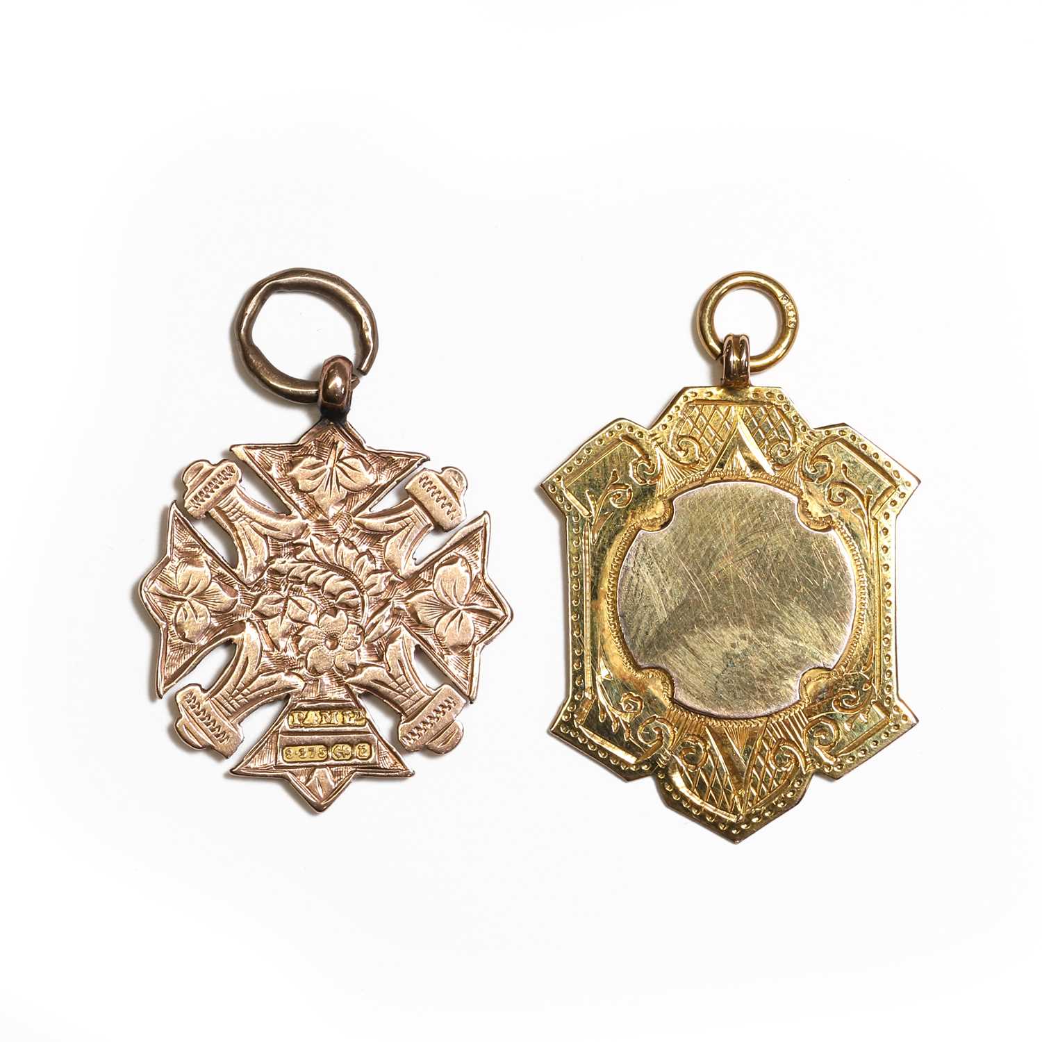 Lot 186 - Two 9ct gold fob pendants,