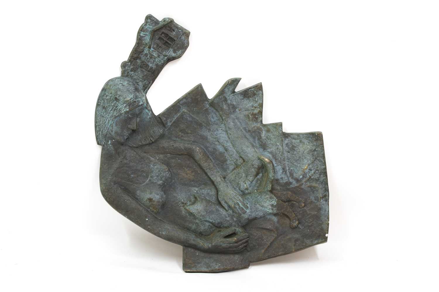 Lot 346 - A patinated bronze wall sculpture,