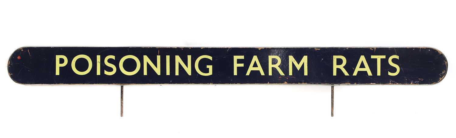 Lot 418 - A large wood 'Poisoning Farm Rats' warning