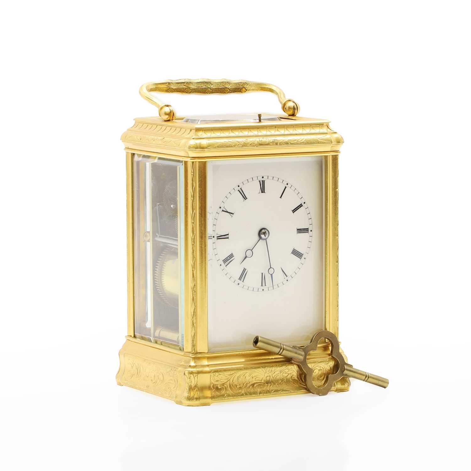 Lot 154 - A gilt brass gorge cased carriage clock,