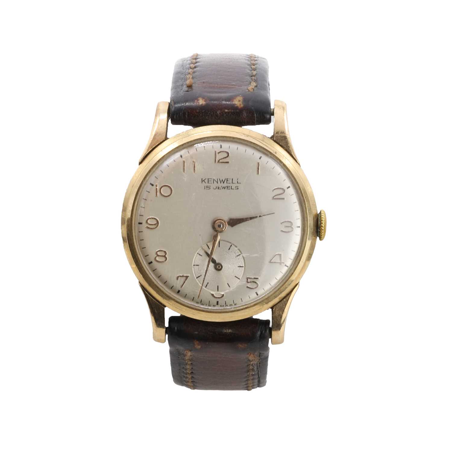 Lot 563 - A 9ct gold Kenwell mechanical strap watch,