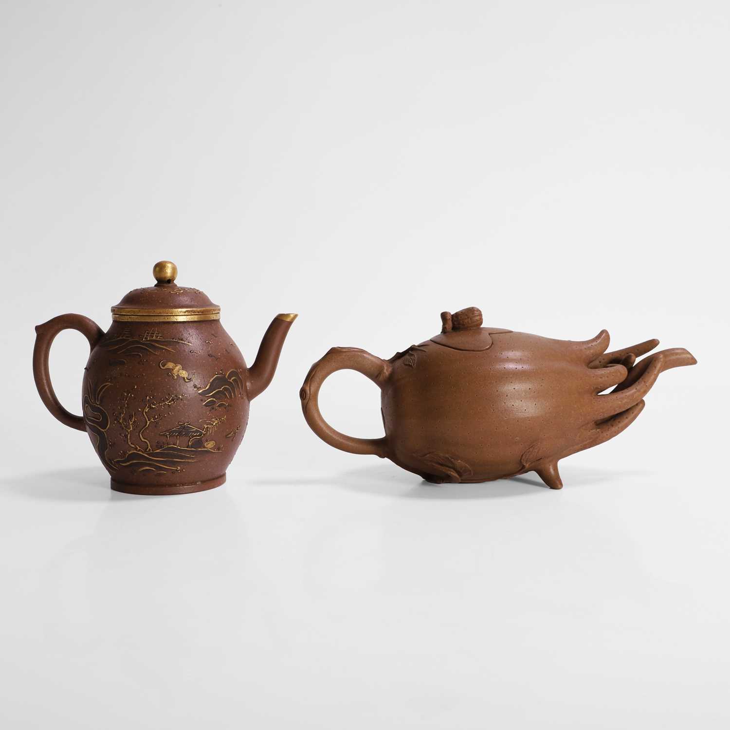 Lot 104 - Two Chinese zisha stoneware teapots,