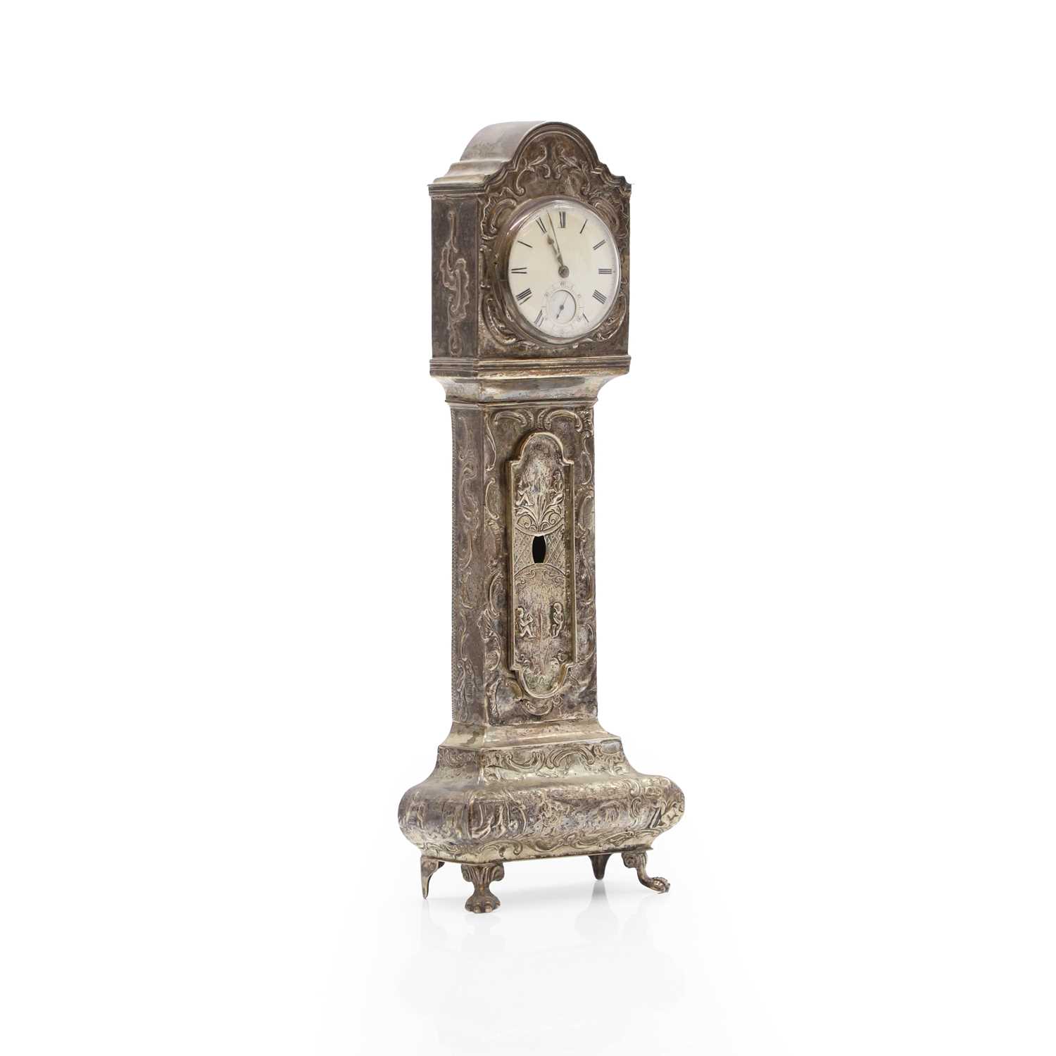 Lot 255 - A Dutch style silver miniature longcase