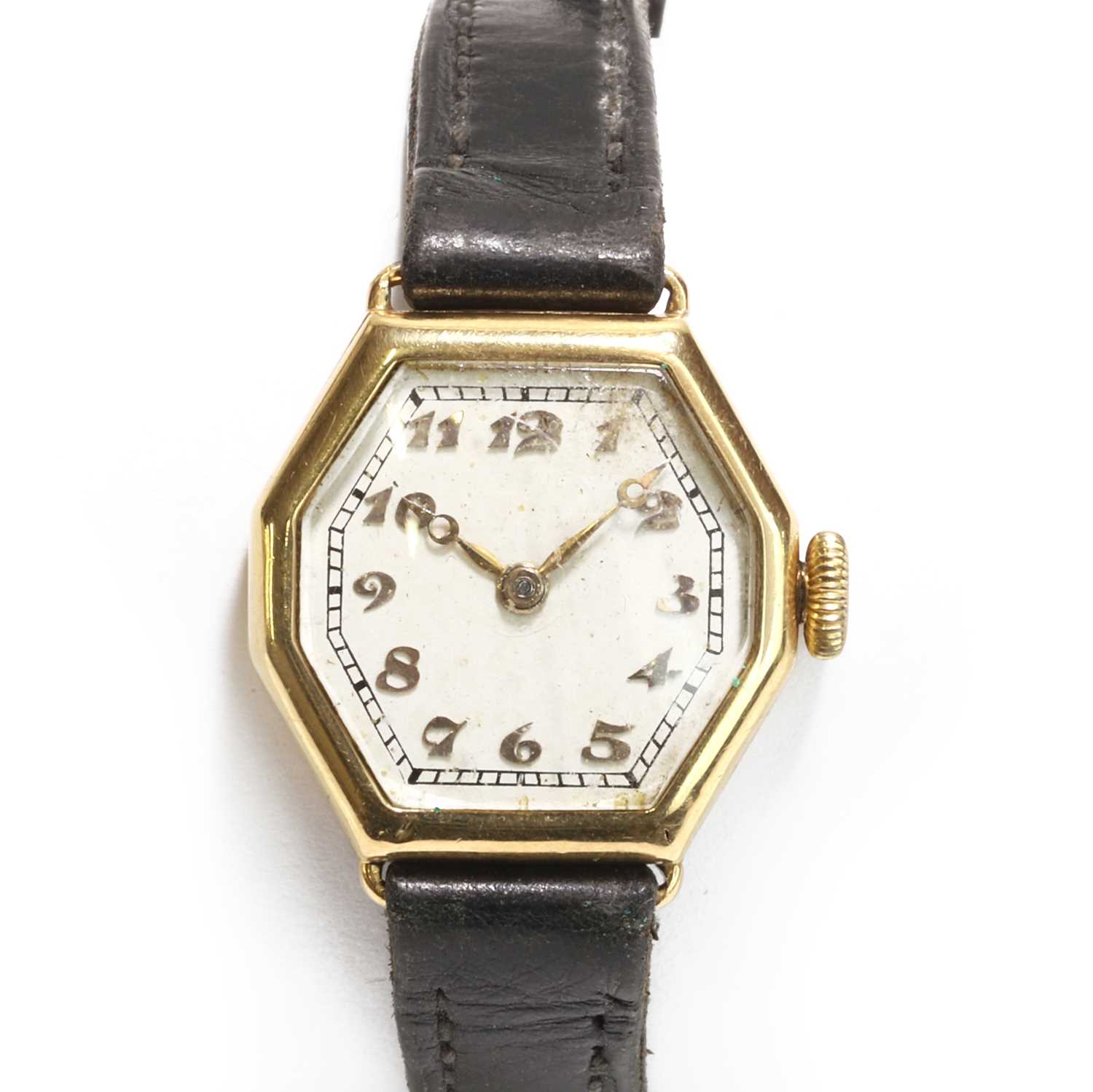 Lot 1304 - An 18ct gold mechanical strap watch,